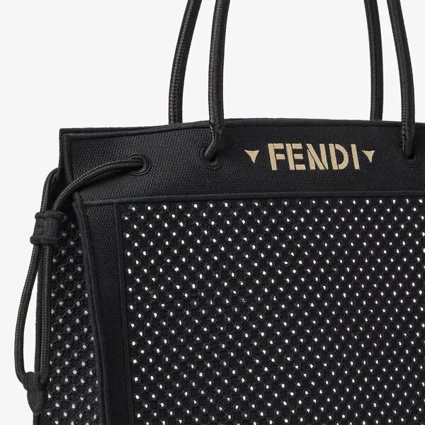 Fendi Magic Shopper Large Black Embroidered Fabric Shopper With Mirrors